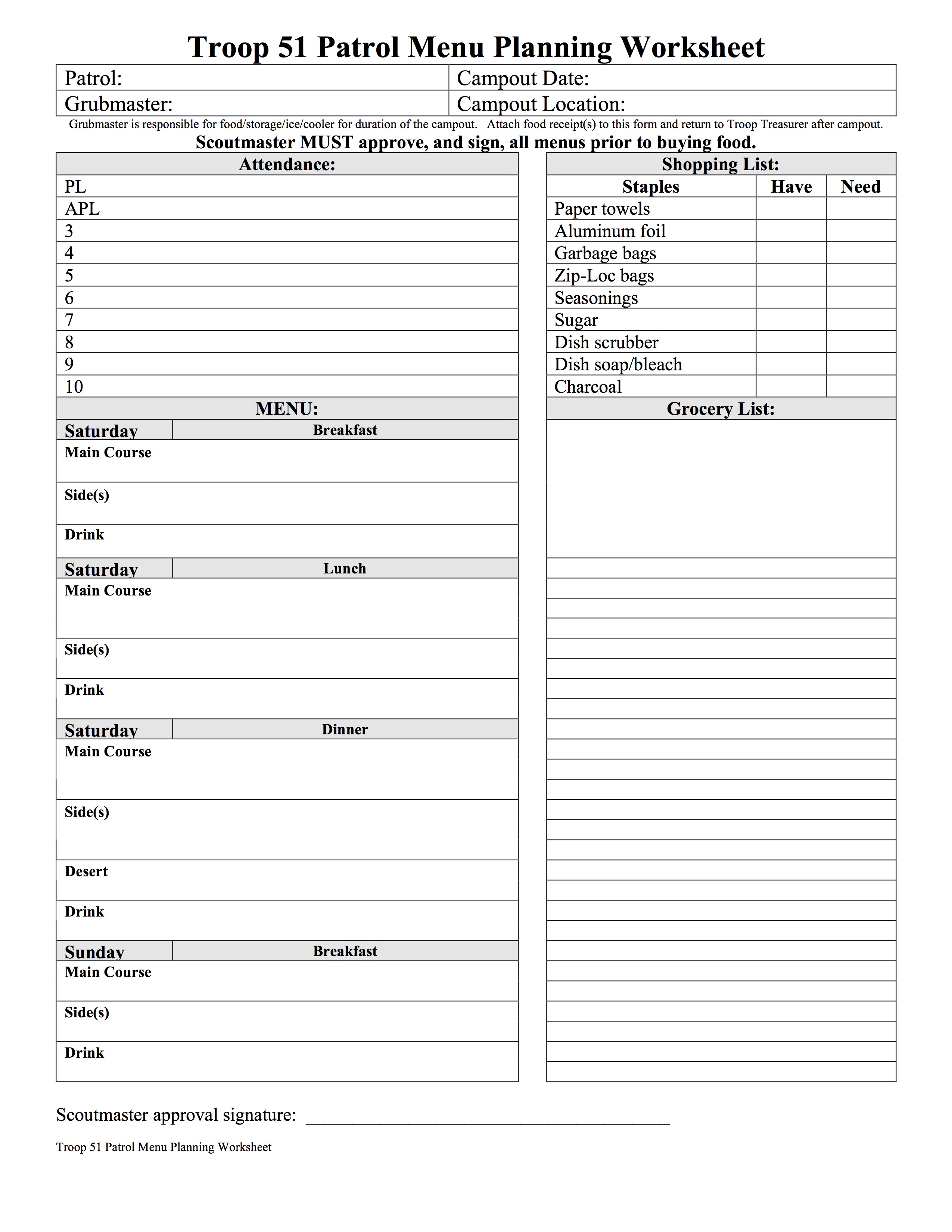 Grub Sheet – Troop 51 Atascadero